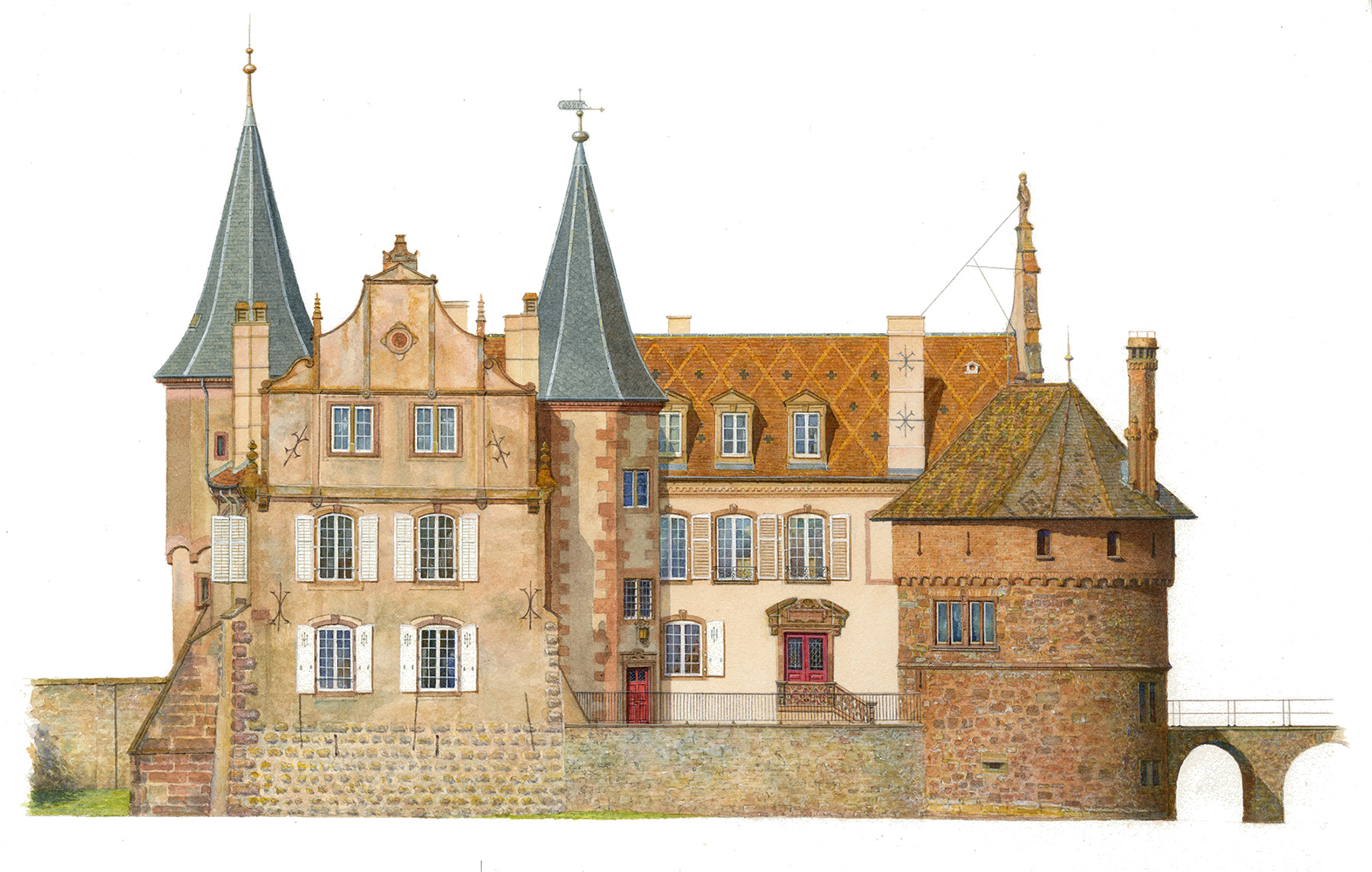 French Chateau South Elevation: by Peter Jarvis, architectural illustrator